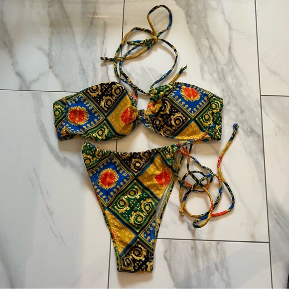 Swim | Trendy Paisley Print Patchwork Adjustable Halter Tie Bandeau ...